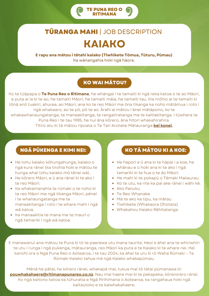 Mahi | Jobs – Ritimana Puna Reo